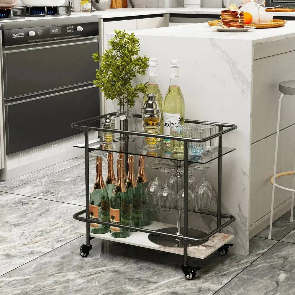 Metal Glass Drinks Trolley Cart with Storage – Avichic.co