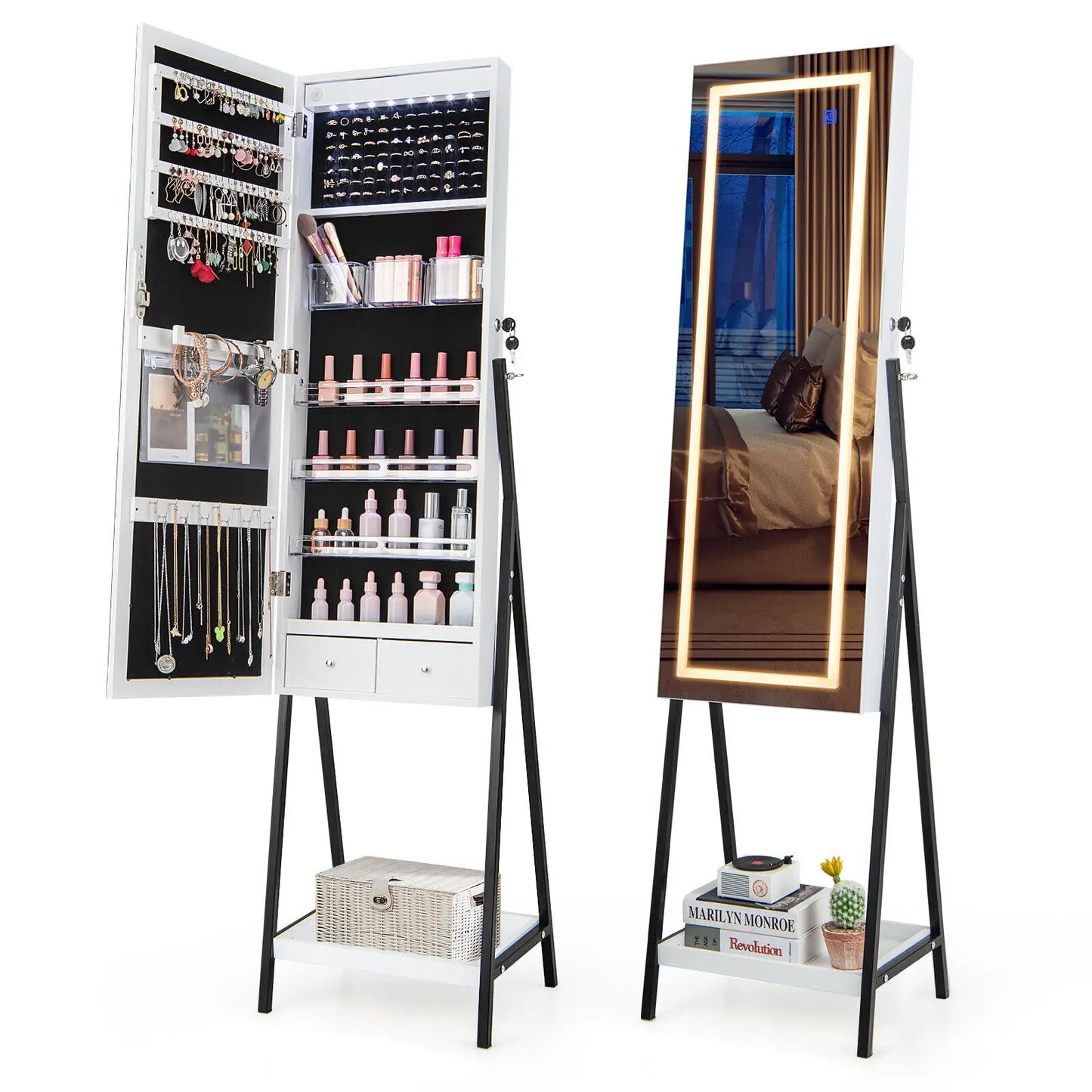 LED Jewellery Mirror Cabinet with Lockable Armoire – Avichic.co
