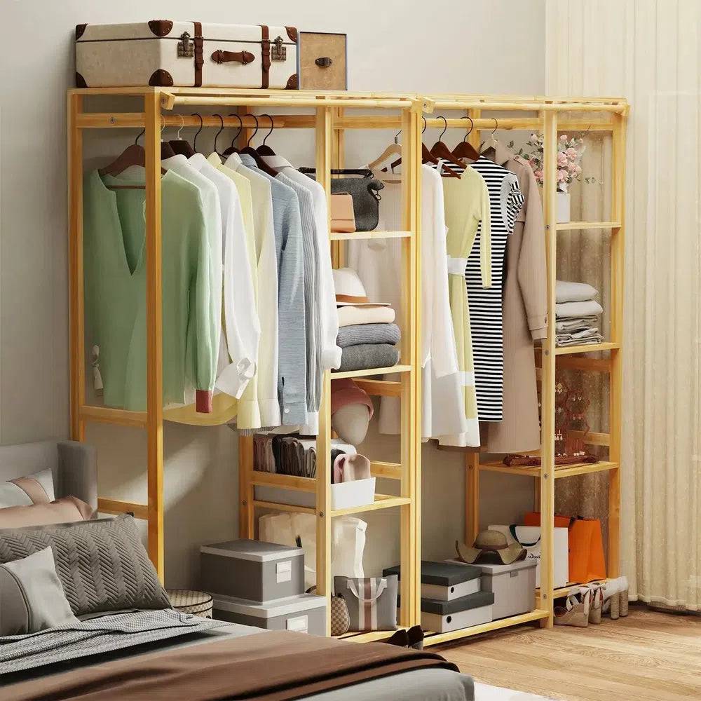 Bamboo Garment Rack with Shelves and Curtain – Avichic.co